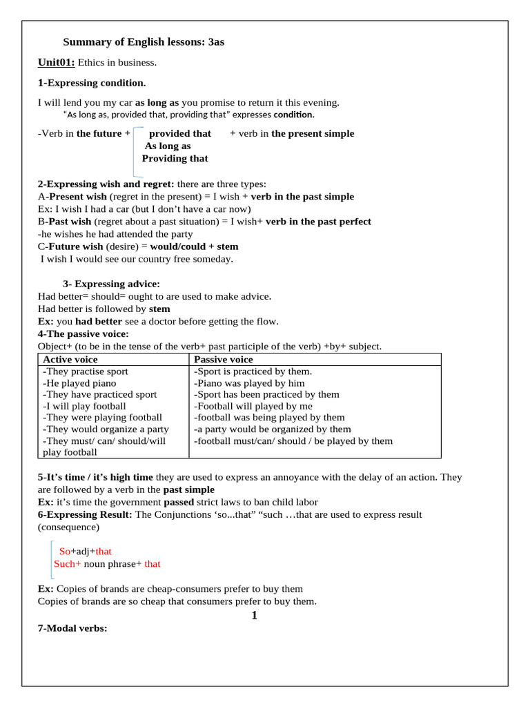 summary of lessons (1) | PDF | Verb | Word