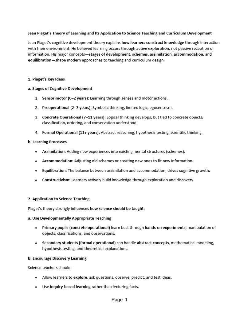 Piaget's Learning Theory in Science Education | PDF | Constructivism ...