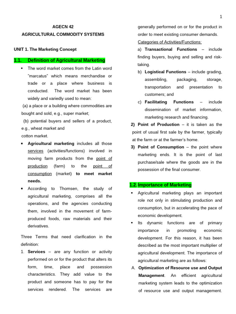 Agricultural Marketing Concepts Explained | PDF | Marketing | Pricing