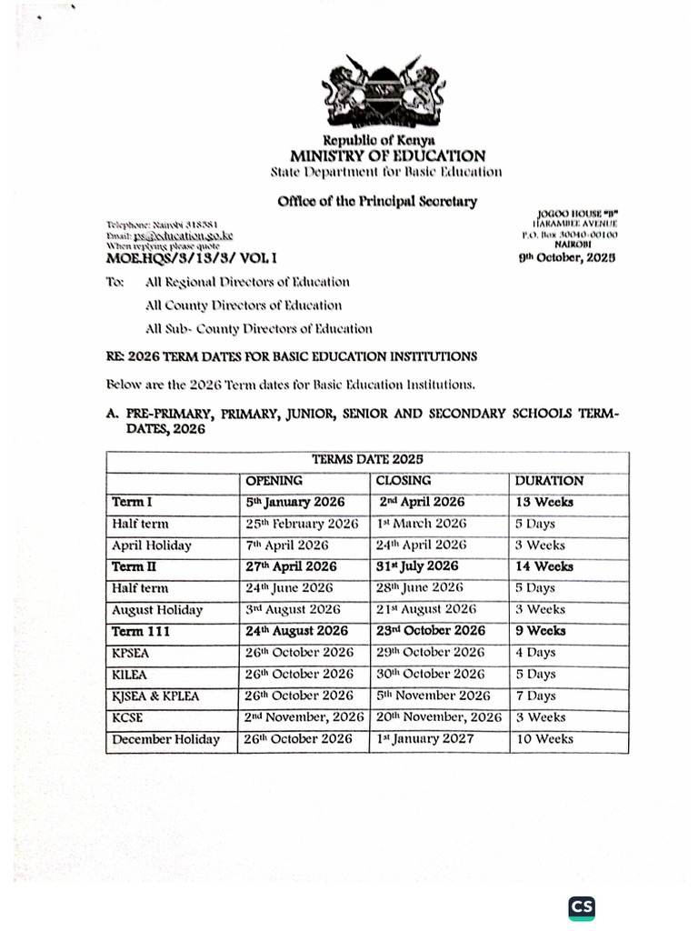 Term Dates 2026 | PDF