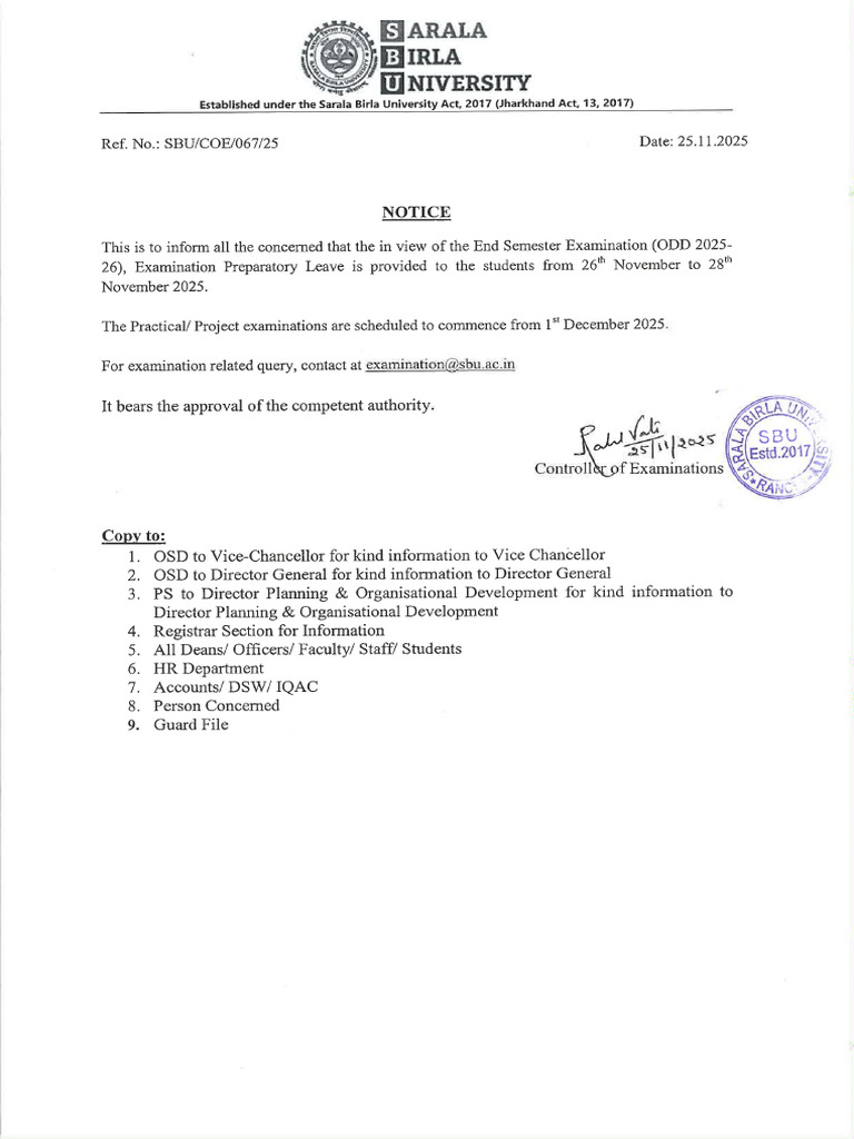 Notice - Examination Preparatory Leave | PDF