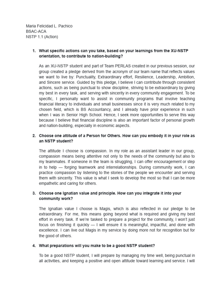NSTP Action - NSTP Requirement/Assignment - CWTS | PDF | Behavior ...