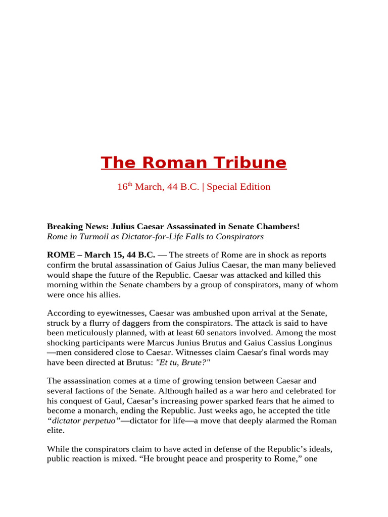 The Roman Tribune | PDF | Julius Caesar | Mark Antony