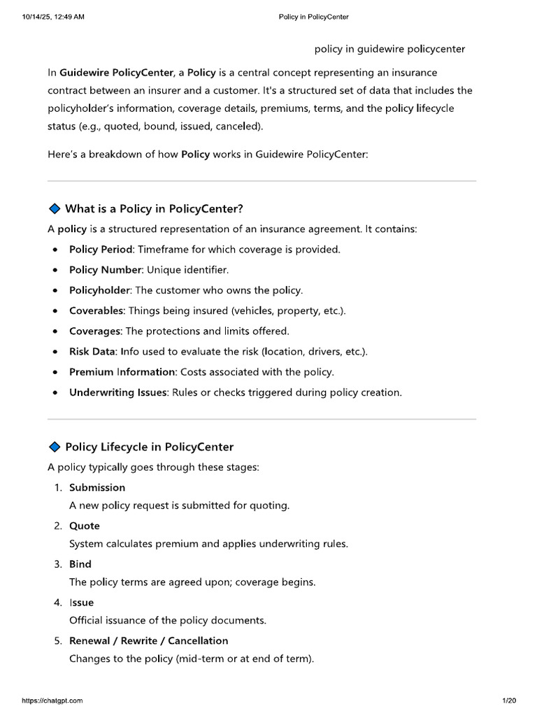 Policy Guidewire | PDF