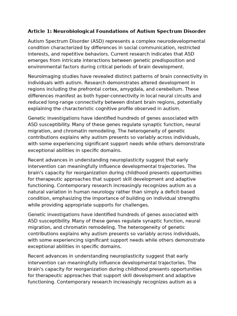 Article 1: Neurobiological Foundations of Autism Spectrum Disorder ...