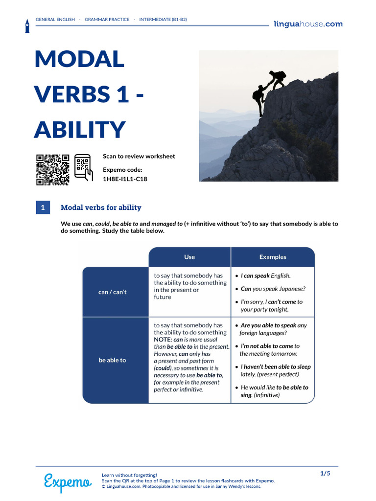 Modal Verbs for Ability: B1-B2 Practice | PDF | Verb | Language Mechanics