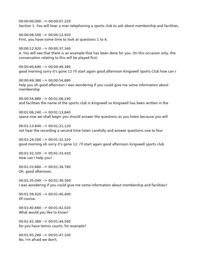 剑桥雅思真题6听力test1 | PDF