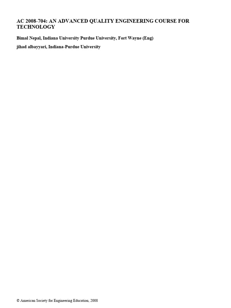 An Advanced Quality Engineering Course For Technology | PDF ...