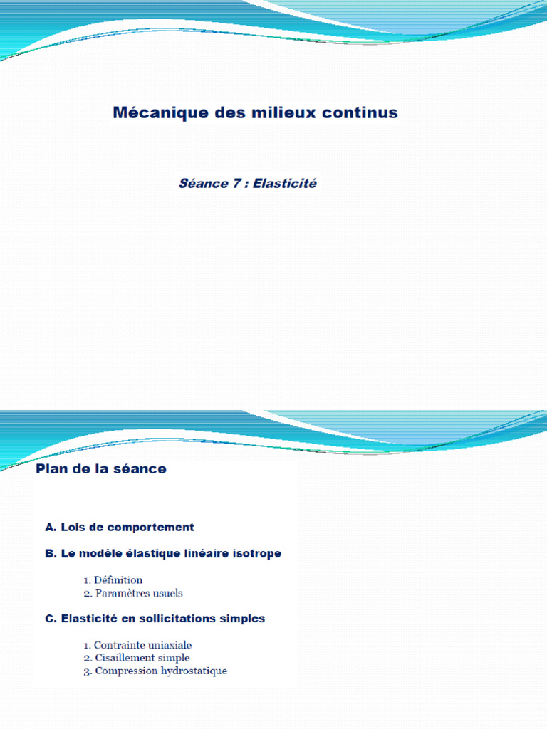 Présentation MMC Séance 7 Elasticité USTHB | PDF