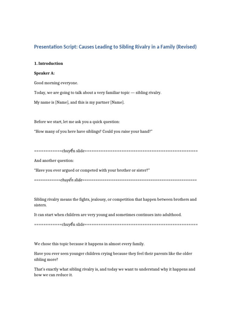 Presentation Revised Sibling Rivalry | PDF | Sibling | Behavioural Sciences