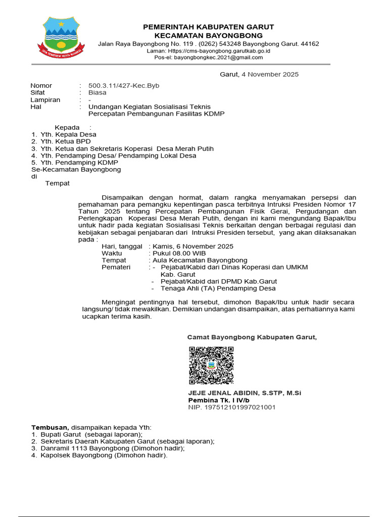 Undangan Sosialisasi KDMP Bayongbong | PDF
