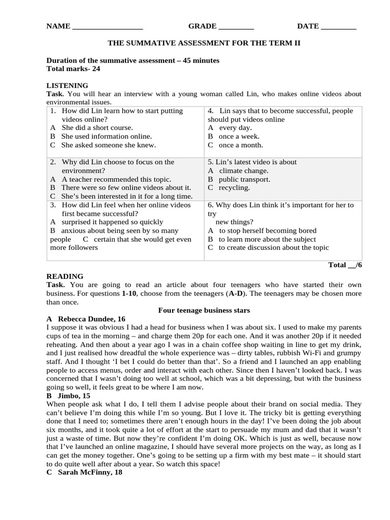 Term II Summative Assessment Guide | PDF | Climate Change