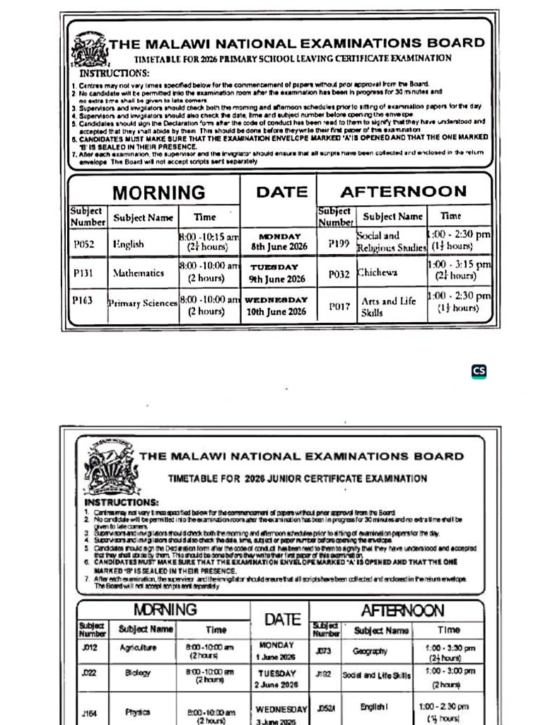 2026 Maneb Exams - Majc | PDF