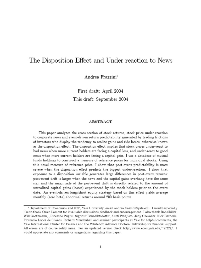 DispositionEffect and Under-Reaction To News | PDF | Stocks | Dependent ...