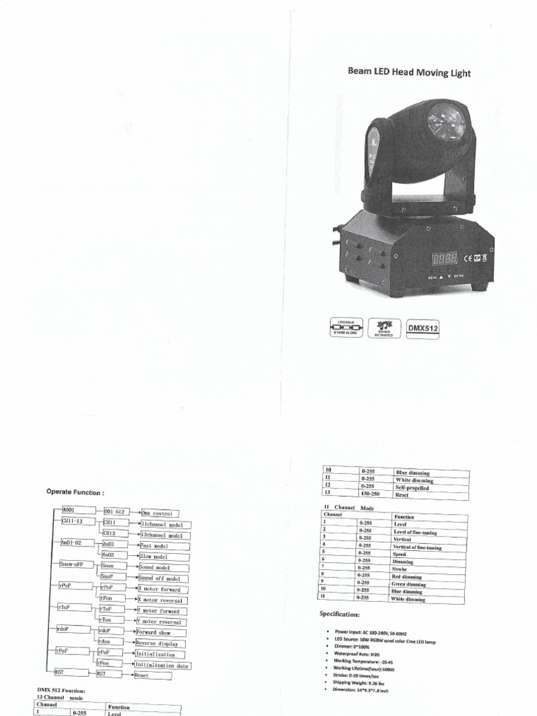 Cabeza Movil Mini Beam DMX | PDF