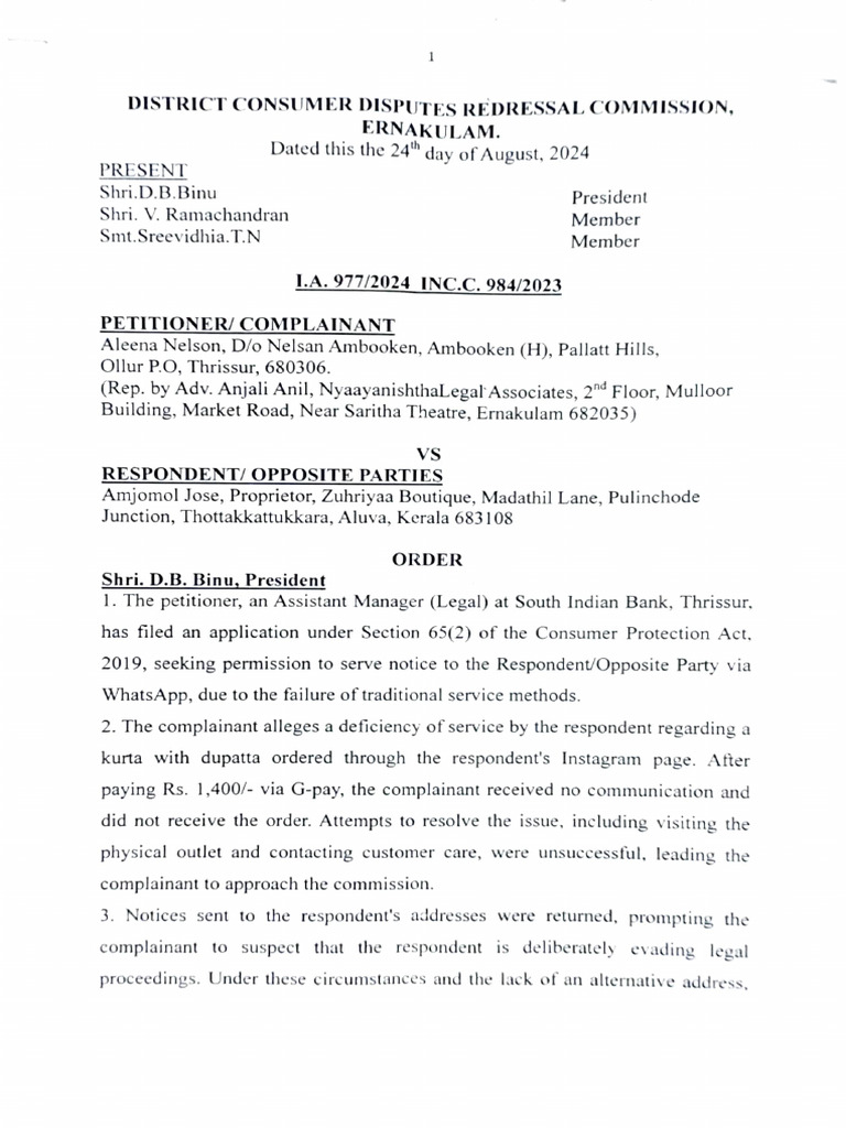WhatsApp Notice Service in Consumer Dispute | PDF | Property | Police