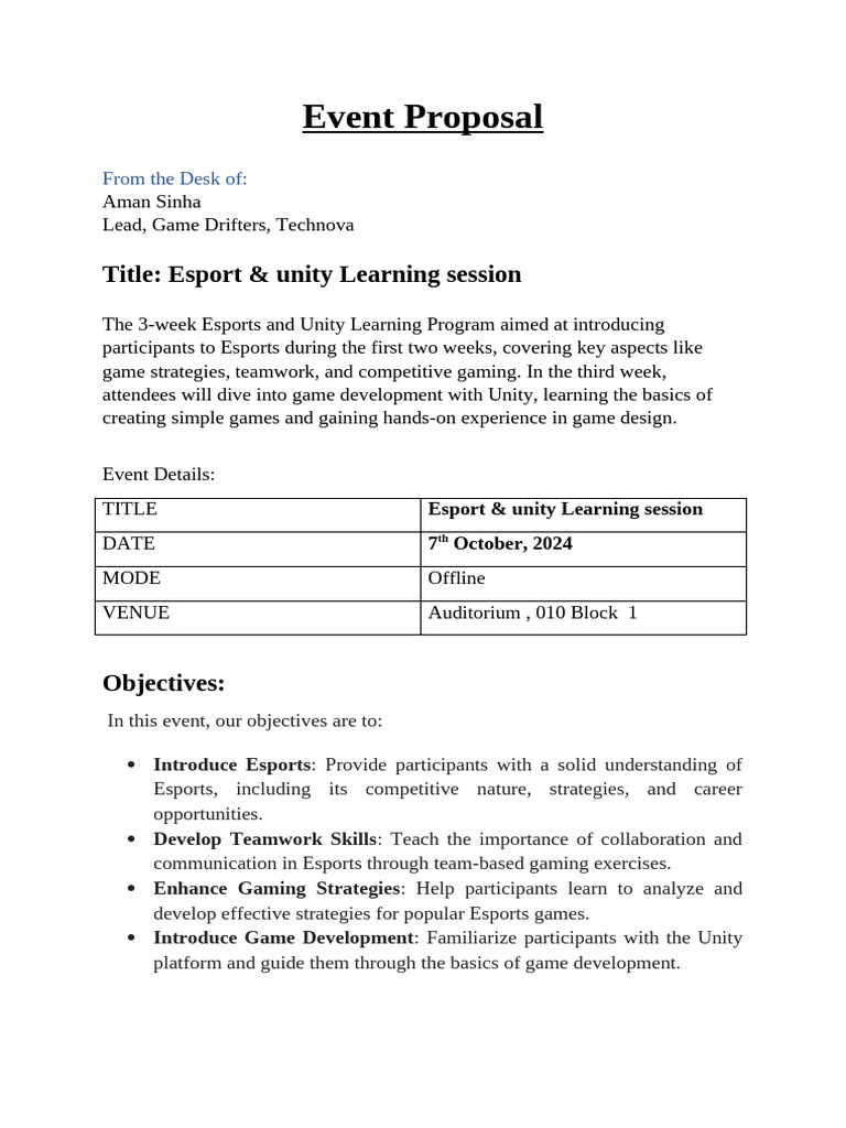 Event Proposal | PDF | Creativity | Learning