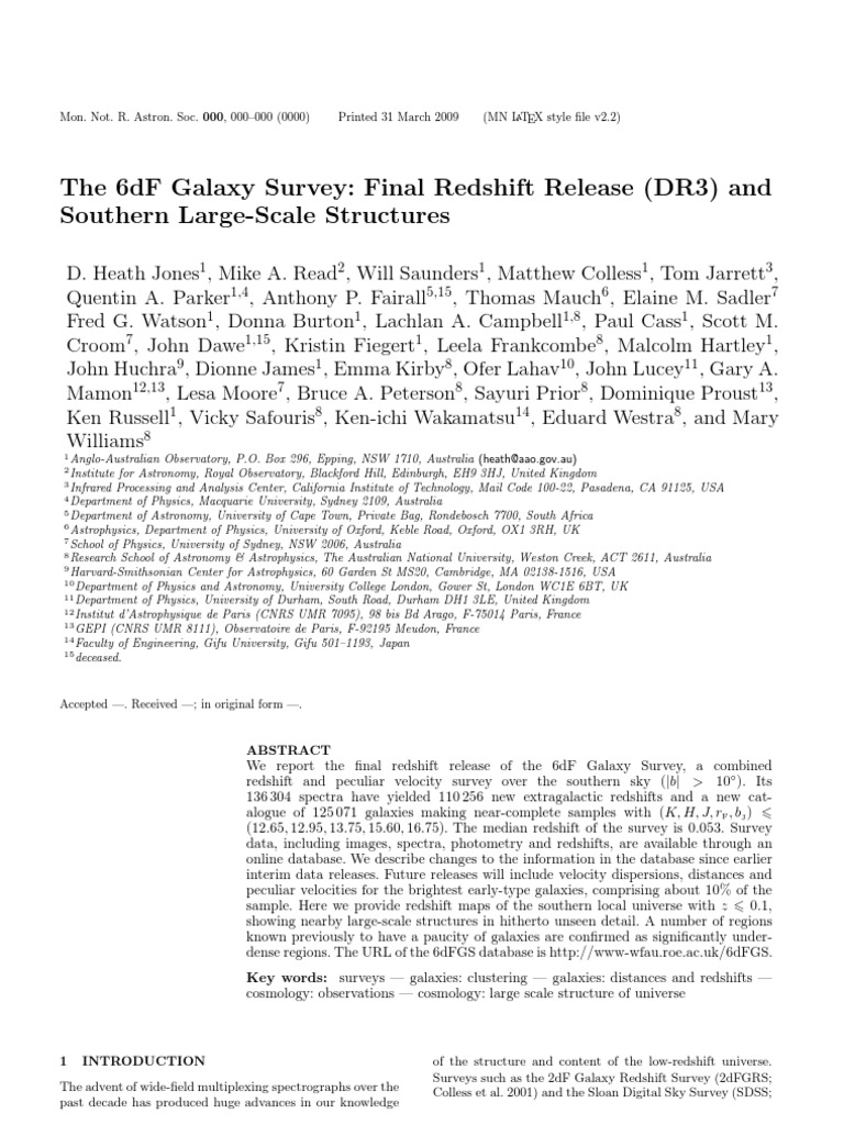 The 6dF Galaxy Survey - Final Redshift Release (DR3) and Southern Large-Scale Structures - Full ...