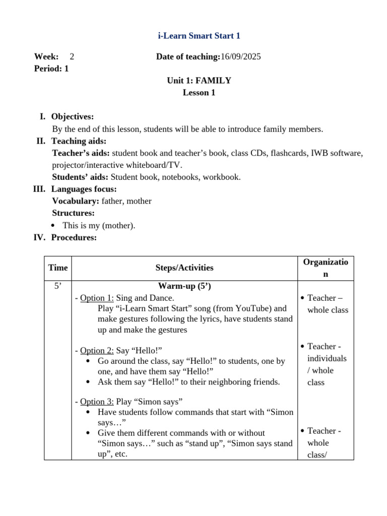 Family Introduction Lesson Plan | PDF | Human Communication | Learning