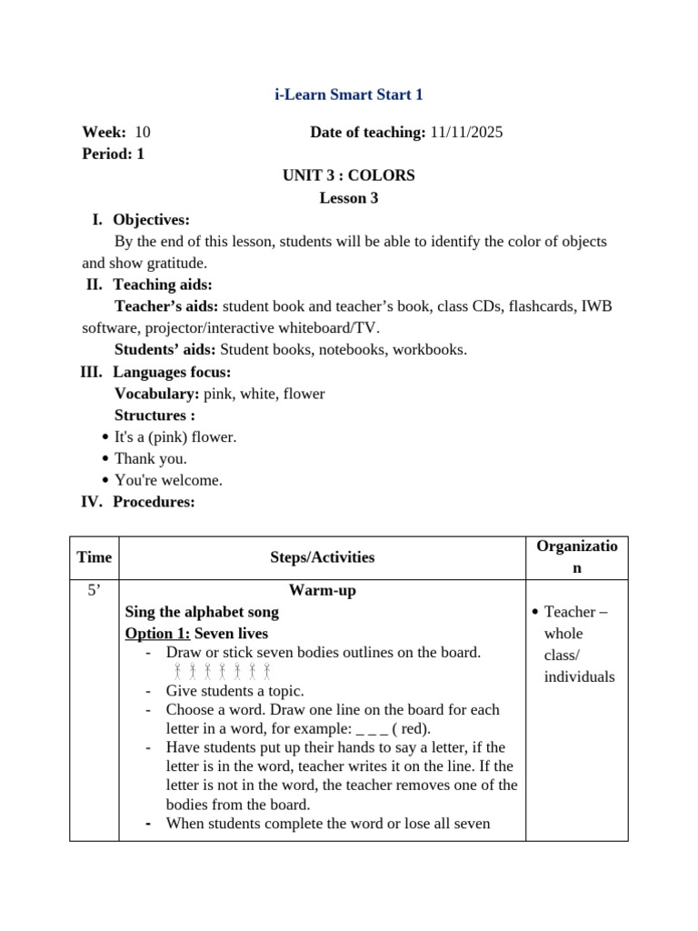 Colors Lesson Plan for Kids | PDF | Learning | Human Communication