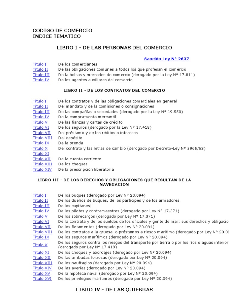 Estructura y temas centrales del Código de Comercio Argentino | PDF | Bancarrota | Economias