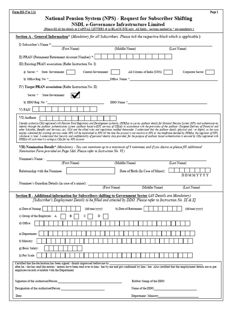 NPS Subscriber Shifting Request Form | PDF | Identity Document ...