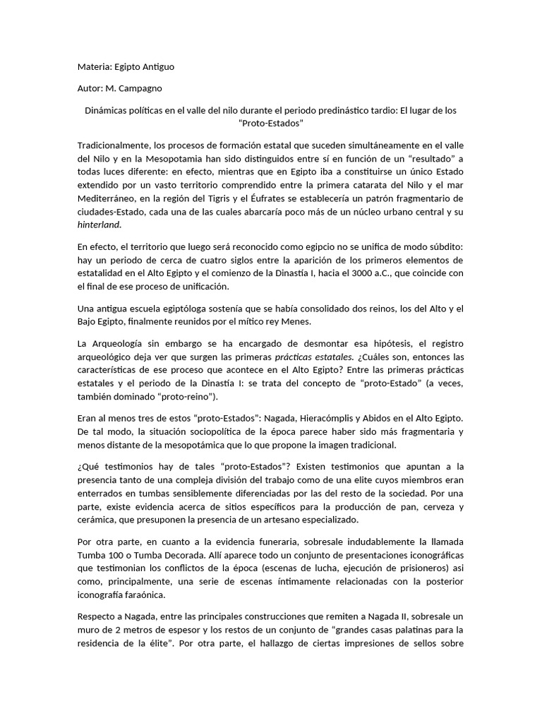 Campagno Resumen | PDF | Antiguo Egipto | Sociedad