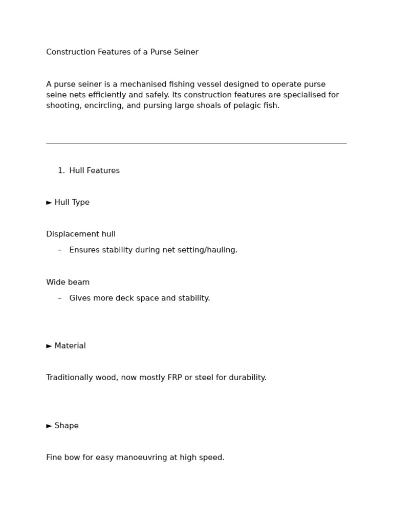 Purse Seiner Construction Features Explained | PDF | Deck (Ship) | Hull ...