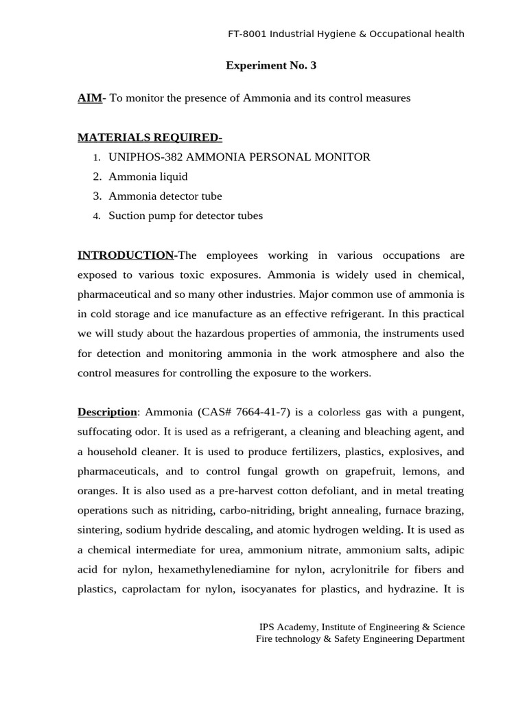 Ammonia Monitoring and Control Measures | PDF | Ammonia | Materials