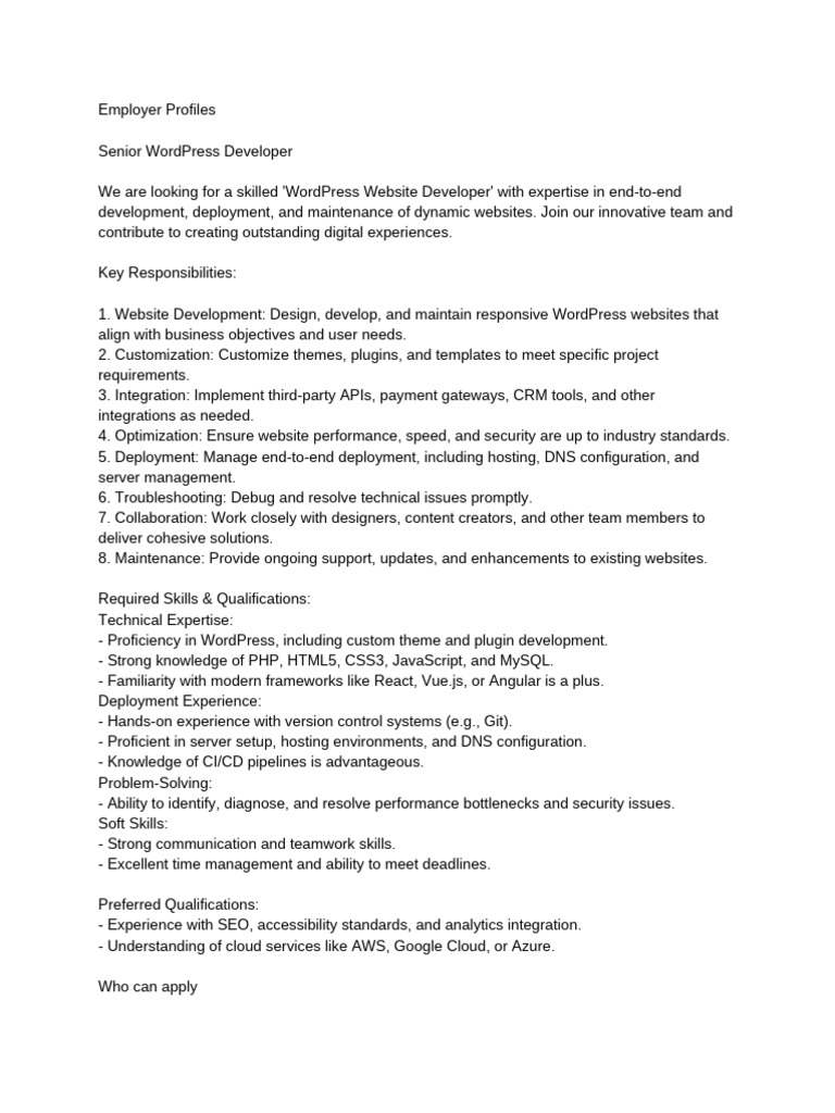 Employer Profiles | PDF | Word Press | Web Development