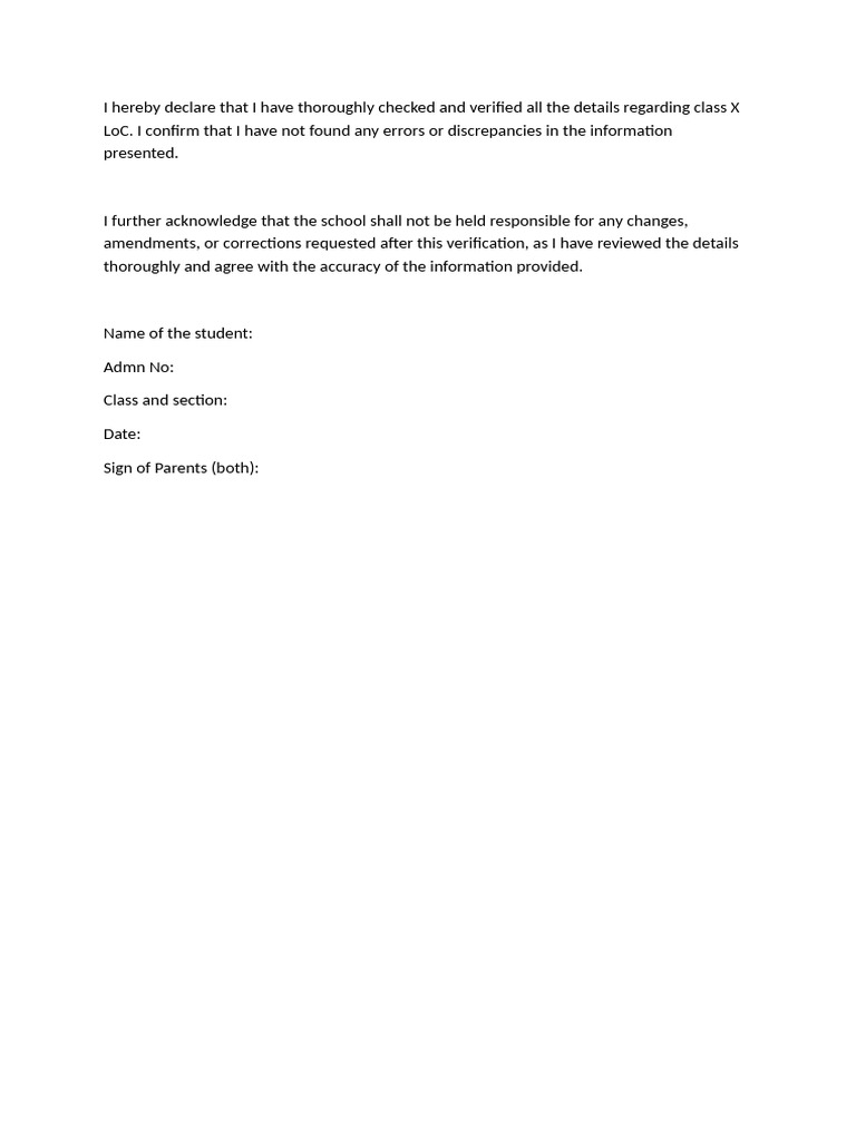 Class X LoC Verification Confirmation | PDF