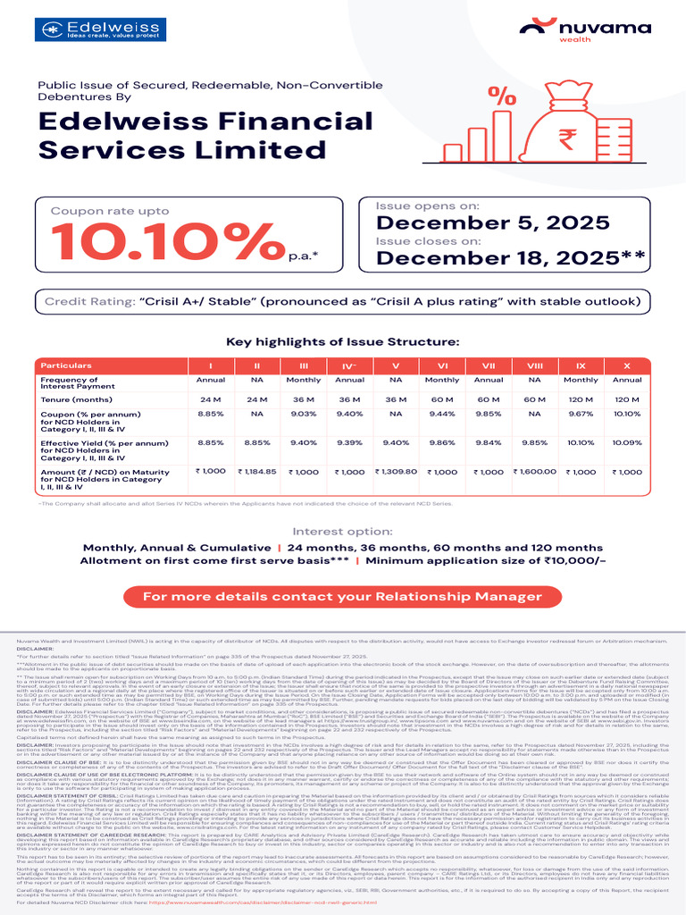 Edelweiss NCD Public Issue Details | PDF | Disclaimer | Securities ...