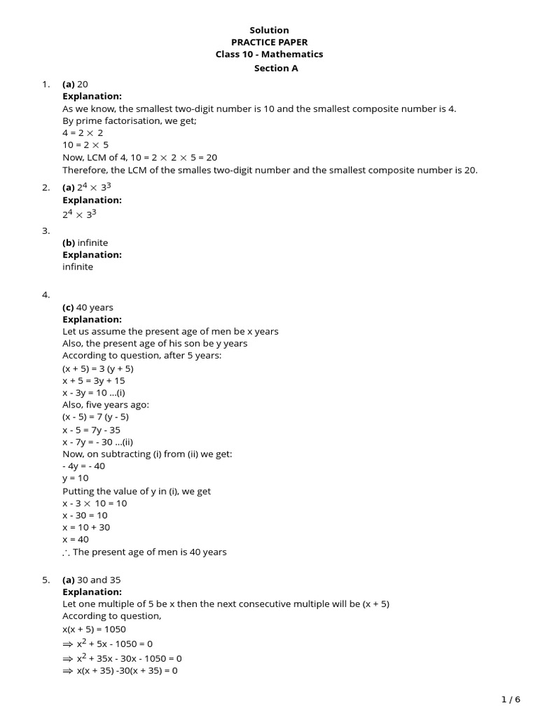 Solution - Practice Paper 1 | PDF | Arithmetic | Mathematics