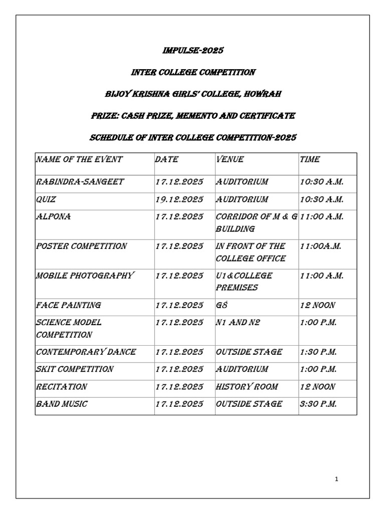 Inter College Competition 2025 Schedule | PDF | Paintings