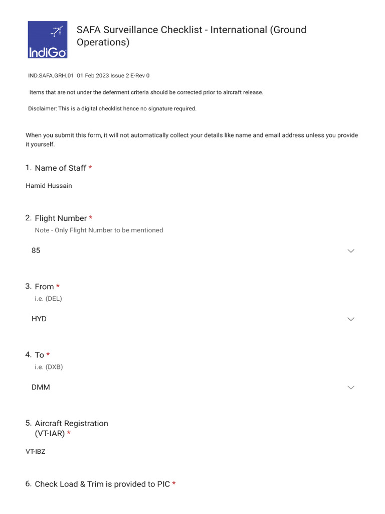 SAFA Surveillance Checklist - International (Ground Operations) | PDF ...
