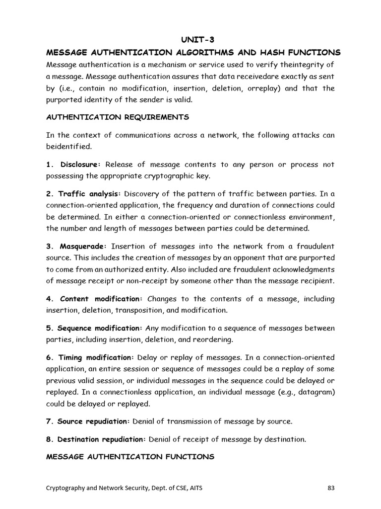 Message Authentication & Hash Functions | PDF | Public Key Cryptography ...