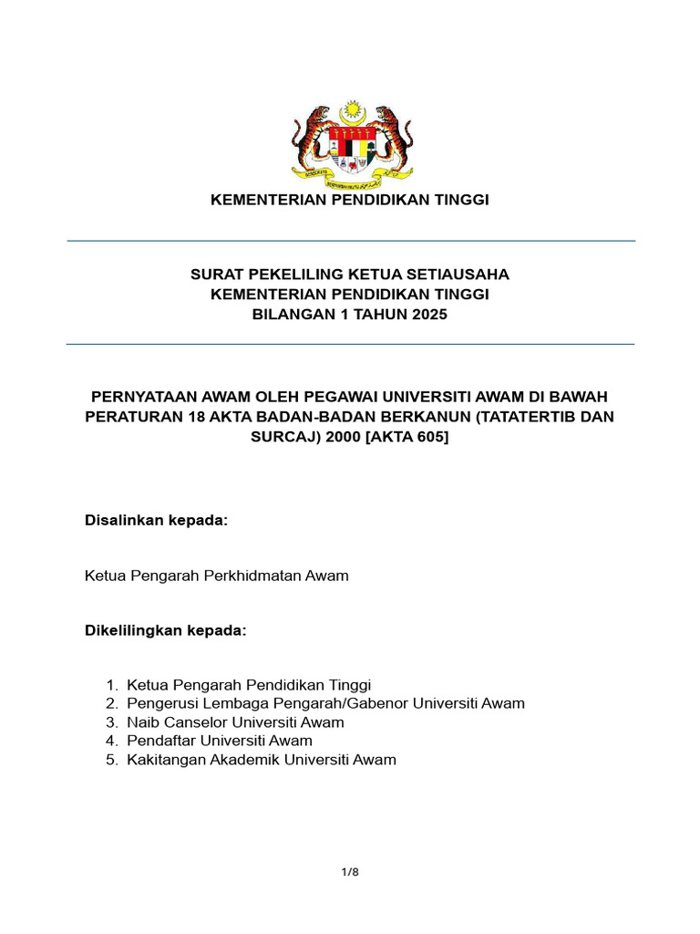 Pekeliling Ksu KPT Tahun 2025 | PDF