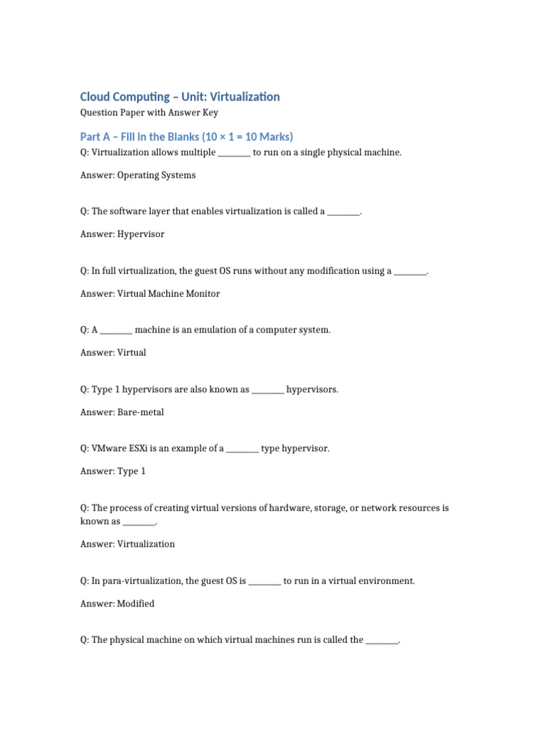 Cloud Computing Virtualization Question Paper With Answers | PDF ...