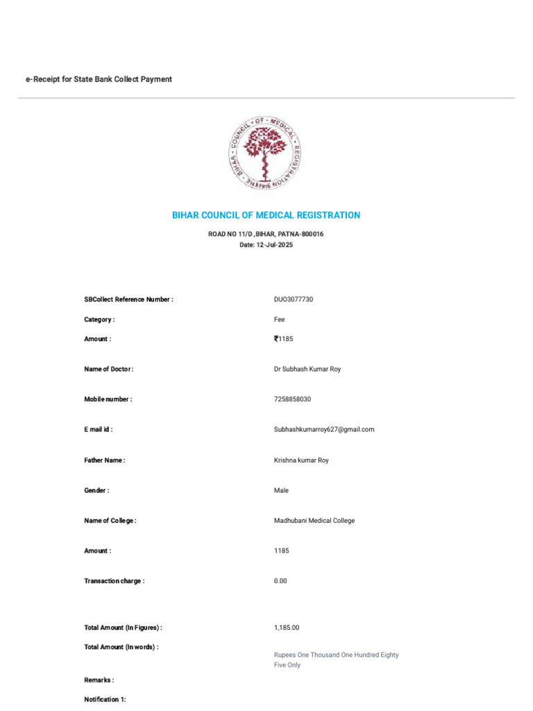 e-Receipt for SB Collect Payment | PDF
