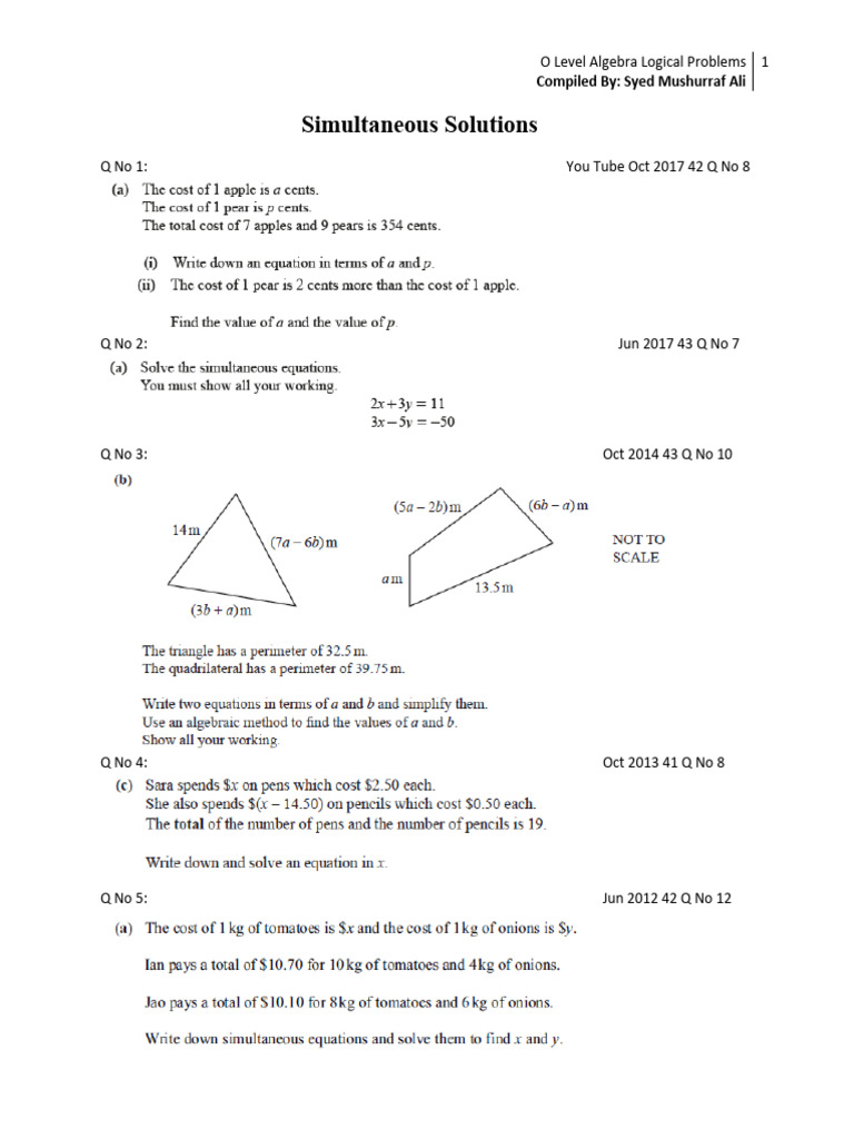 Simultaneous Solutions | PDF