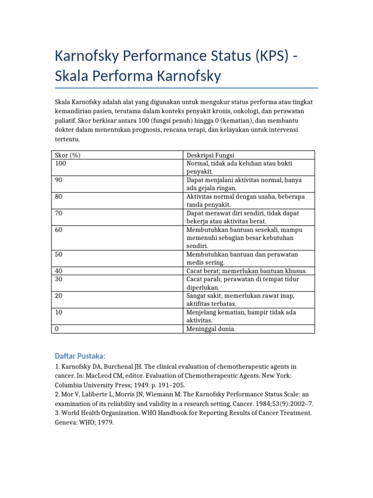 Skala Karnofsky untuk Penilaian Kesehatan | PDF