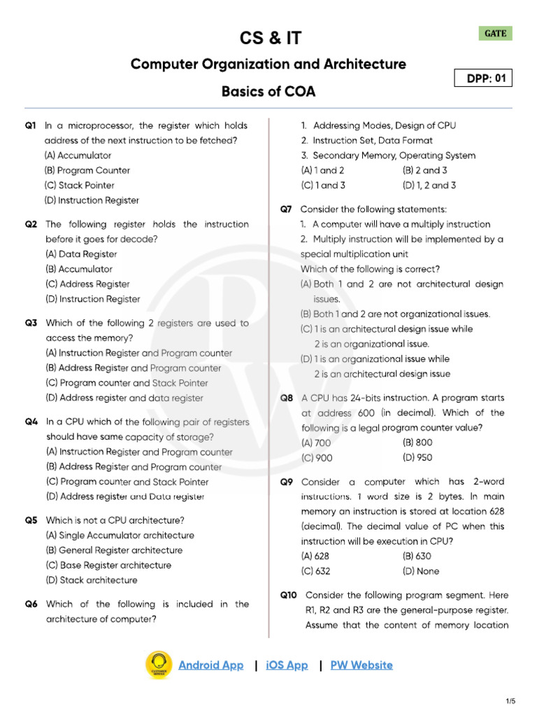 Basics of COA - DPP 01 | PDF
