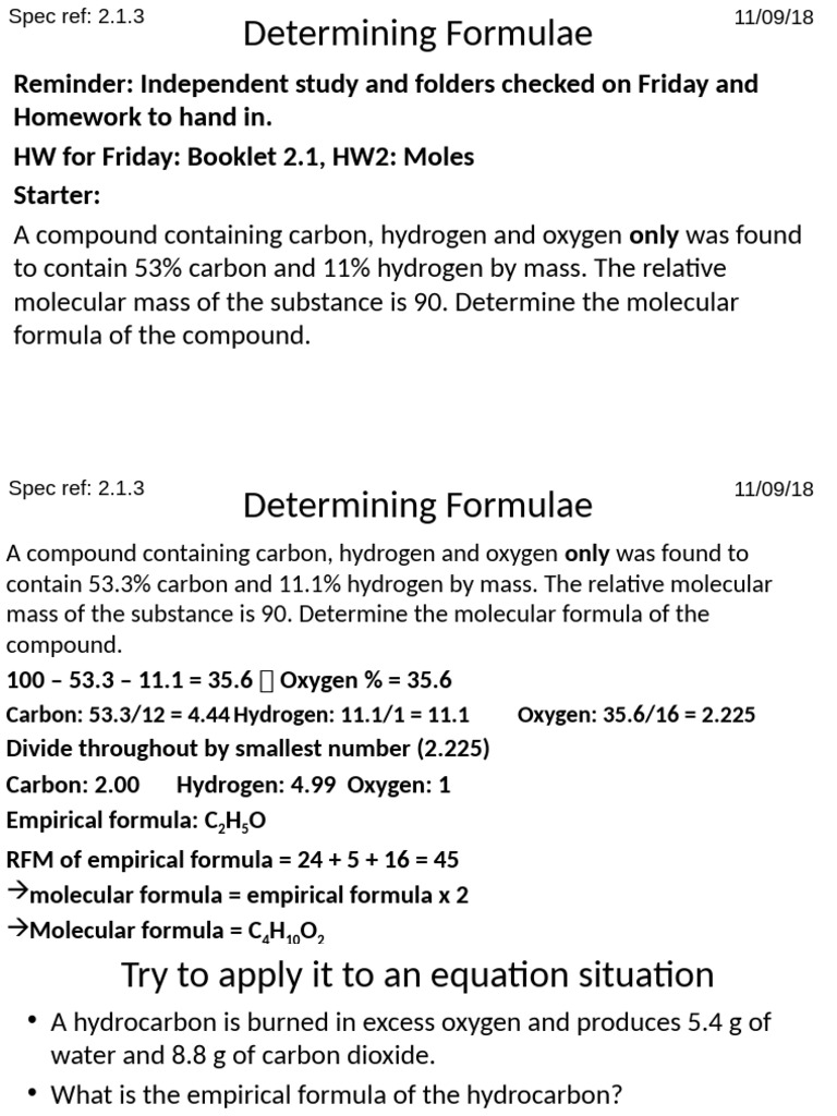 L6 29-09-21 Determining Formulae Practice | PDF | Salt (Chemistry ...