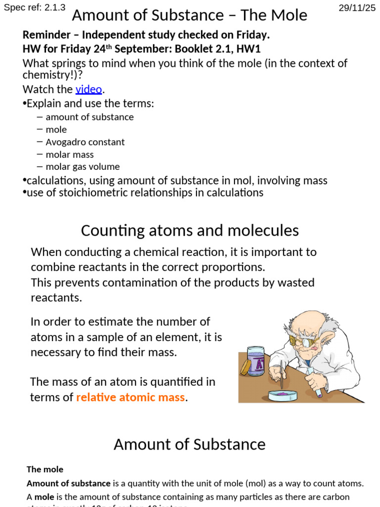L3 15-09-21 Amount of Substance and The Mole | PDF | Mole (Unit ...