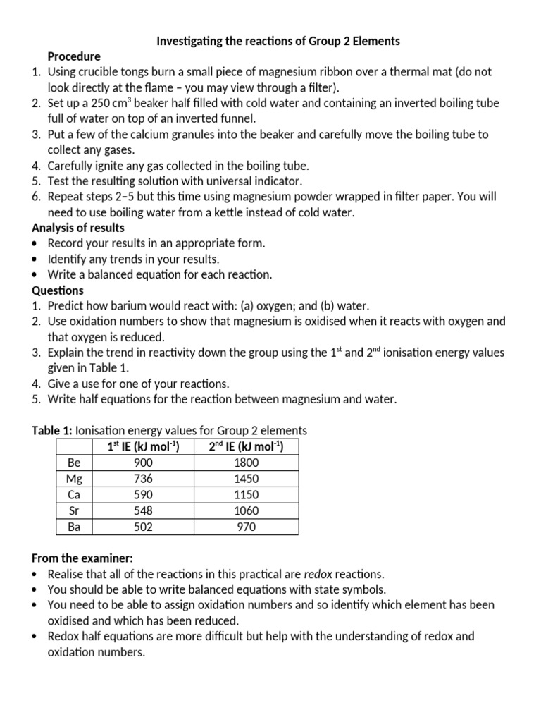 Group 2 Elements Reaction Analysis | PDF | Redox | Magnesium