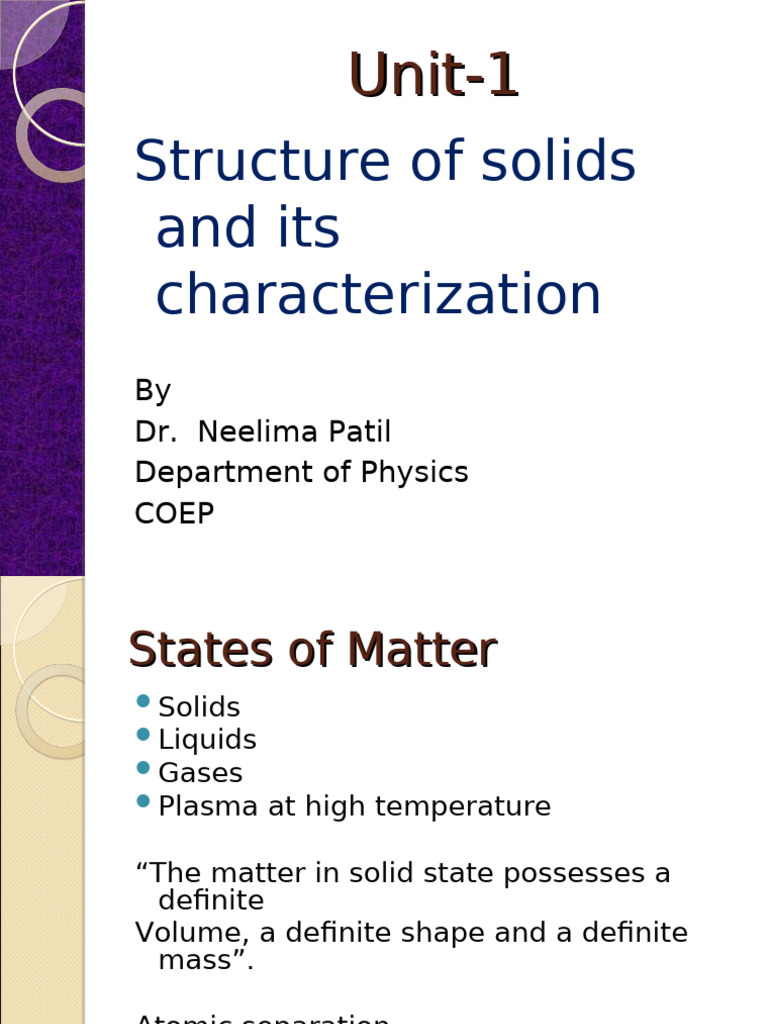 Unit 1 Structure of Solids and Its Characherization | PDF | Crystal ...