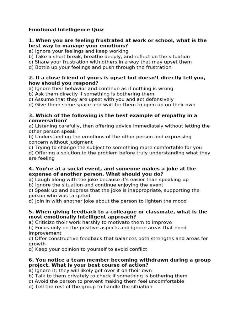 Emotional Intelligence Quiz and Insights | PDF | Emotional Intelligence ...