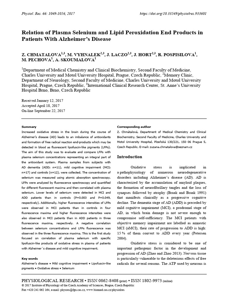 Relation of Plasma Selenium and Lipid Peroxidation End Products in ...