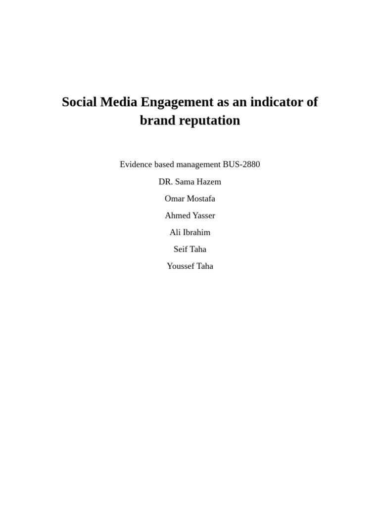 Social Media Engagement As An Indicator of Brand Reputation | PDF