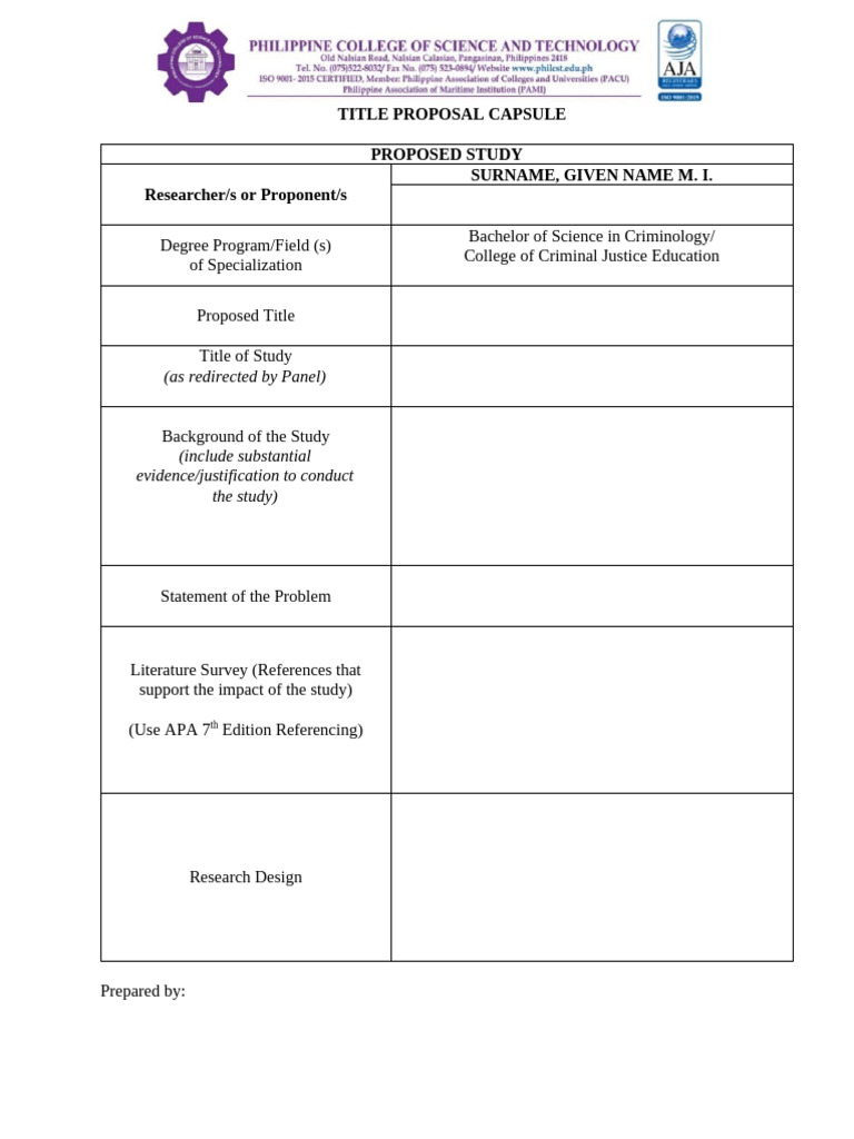 Title Proposal Capsule | PDF